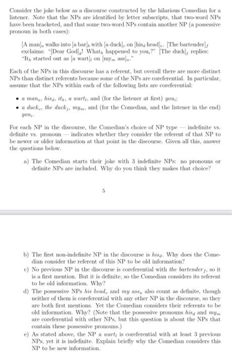 Consider the joke below as a discourse constructed by | Chegg.com