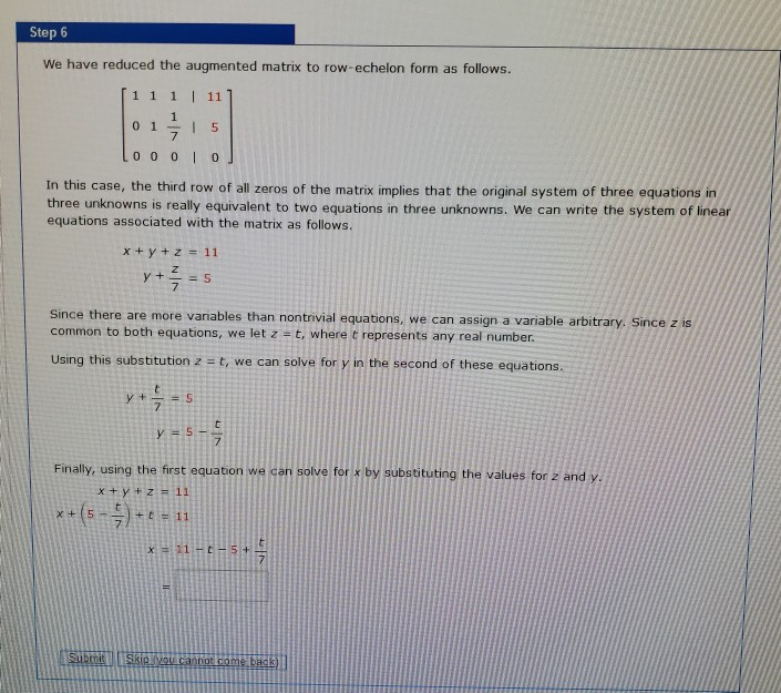 Solved Step 6 We have reduced the augmented matrix to | Chegg.com