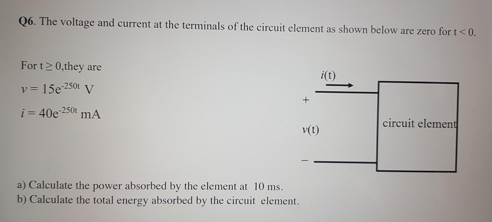 Solved Q6. The voltage and current at the terminals of the | Chegg.com
