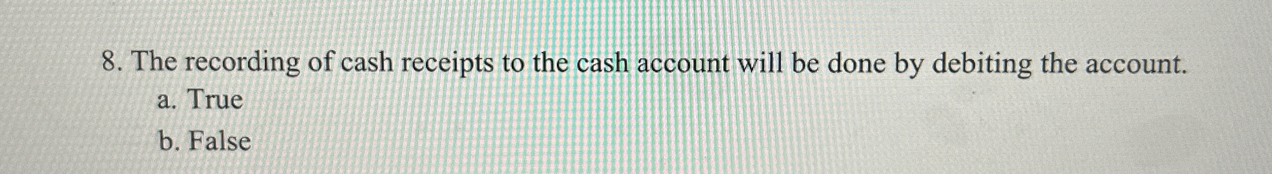 Solved The recording of cash receipts to the cash account | Chegg.com