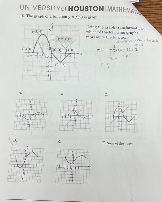 Solved D. UNIVERSITY of HOUSTON MATHEMATIC 10. The graph of | Chegg.com