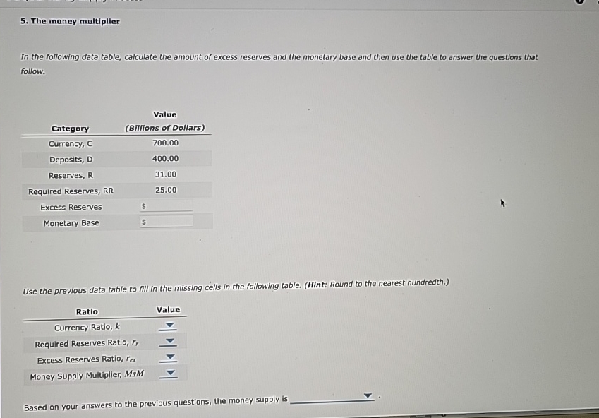 Solved The money multiplierIn the following data table, | Chegg.com