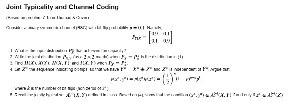 Solved Joint Typicality and Channel Coding(Based on problem | Chegg.com