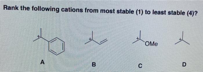 Solved Rank the following cations from most stable (1) to | Chegg.com
