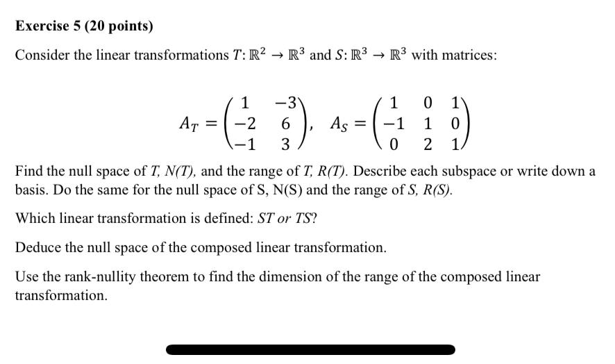 Solved Exercise 5 (20 ﻿points)Consider the linear | Chegg.com