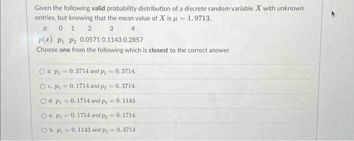 Solved Given the following valid probability distribution of | Chegg.com