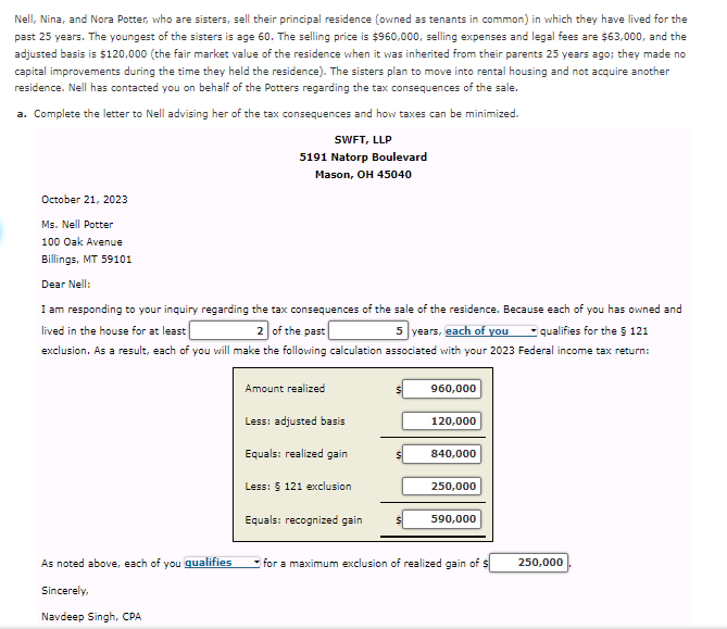 Solved Nell, Nina, and Nora Potter, who are sisters, sell | Chegg.com