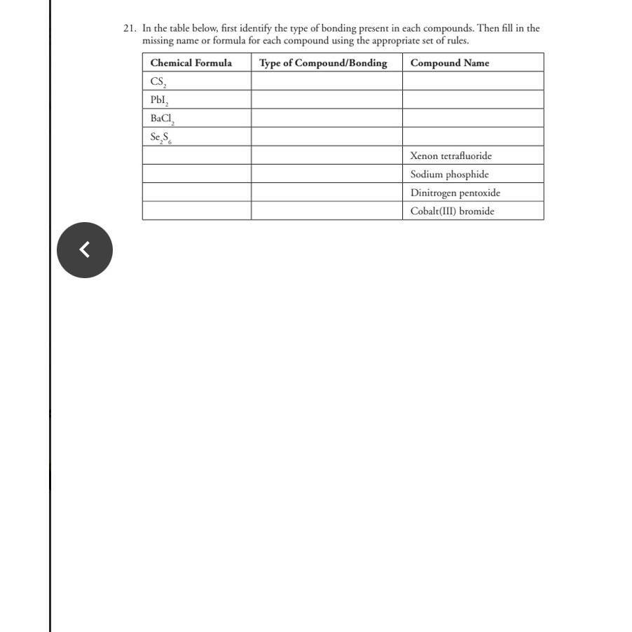 Solved In the table below, first identify the type of | Chegg.com