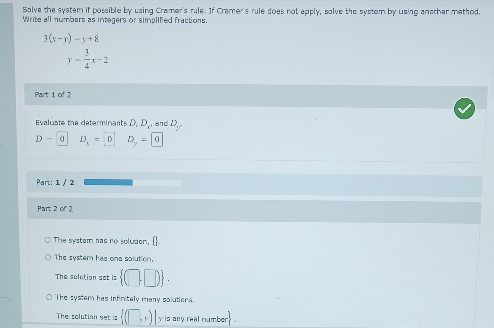 Solved Solve the system if possible by using Cramer's rule. | Chegg.com