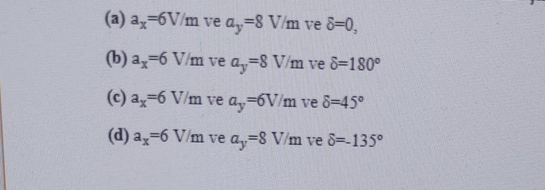 Solved (a) ax=6 V/m ve ay=8 V/m ve δ=0 (b) ax=6 V/m ve ay=8 | Chegg.com
