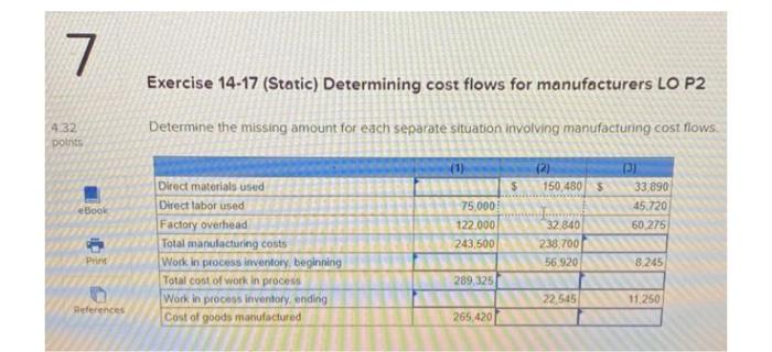 Solved Exercise 14-17 (Static) Determining cost flows for | Chegg.com