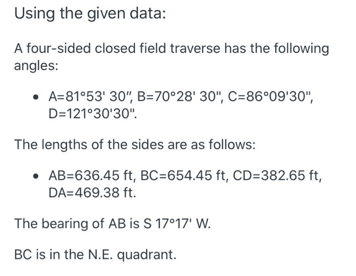 Solved Using the given data: A four-sided closed field | Chegg.com