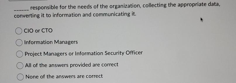 Solved responsible for the needs of the organization, | Chegg.com