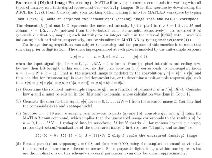 Exercise 4 (Digital Image Processing) MATLAB provides | Chegg.com