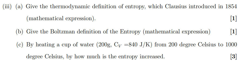 Solved (iii) (a) ﻿Give the thermodynamic definition of | Chegg.com
