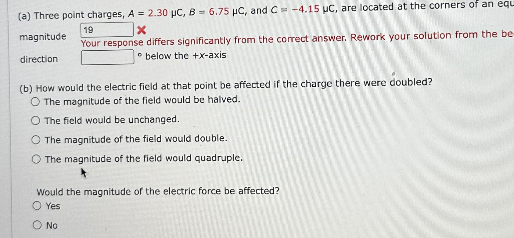 (a) Three point charges, A=2.30\\\\mu C,B=6.75\\\\mu | Chegg.com
