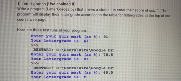 Solved 1. Letter grades (Use chained if) Write a program | Chegg.com