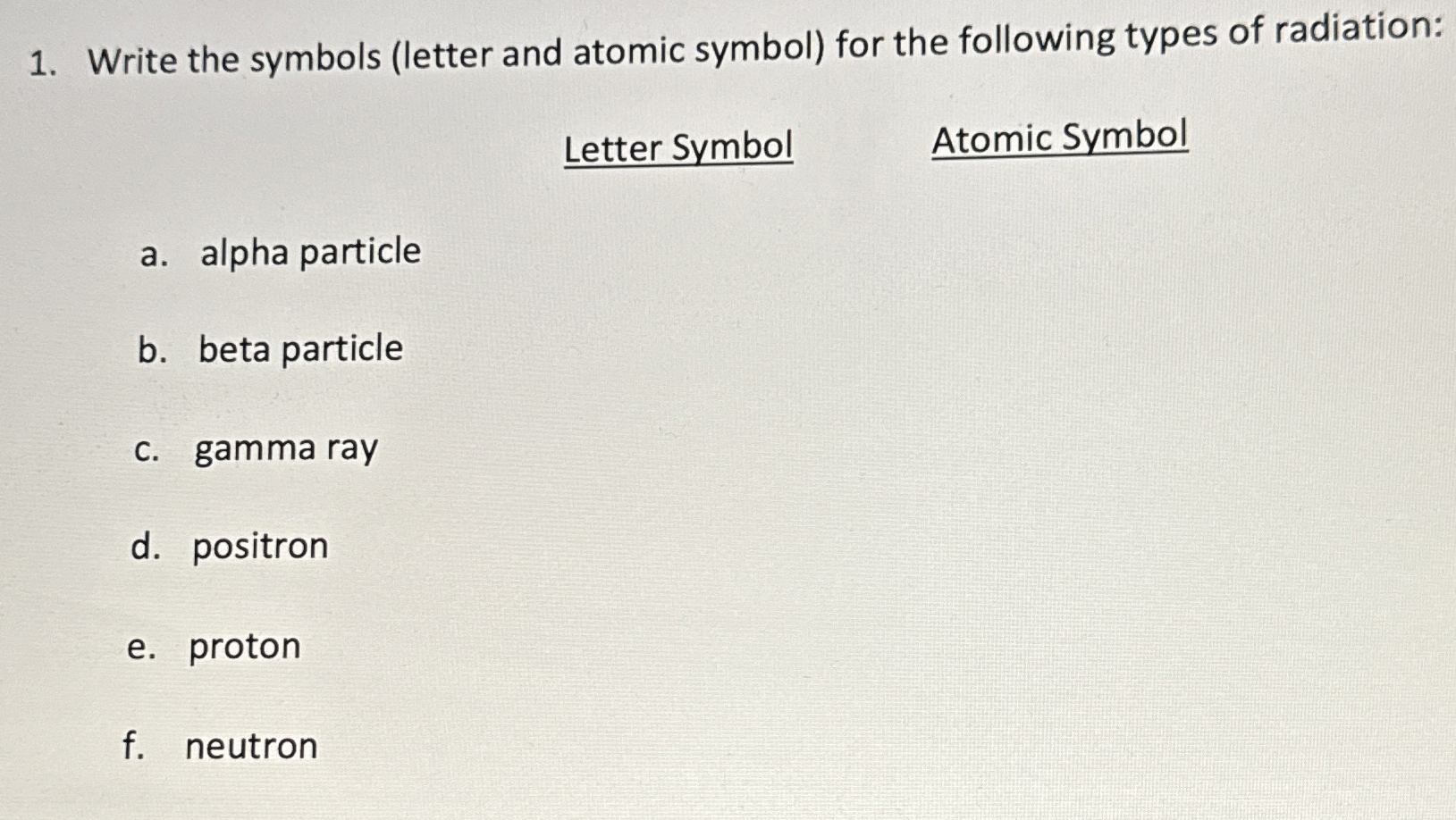 Solved Write the symbols (letter and atomic symbol) ﻿for the | Chegg.com