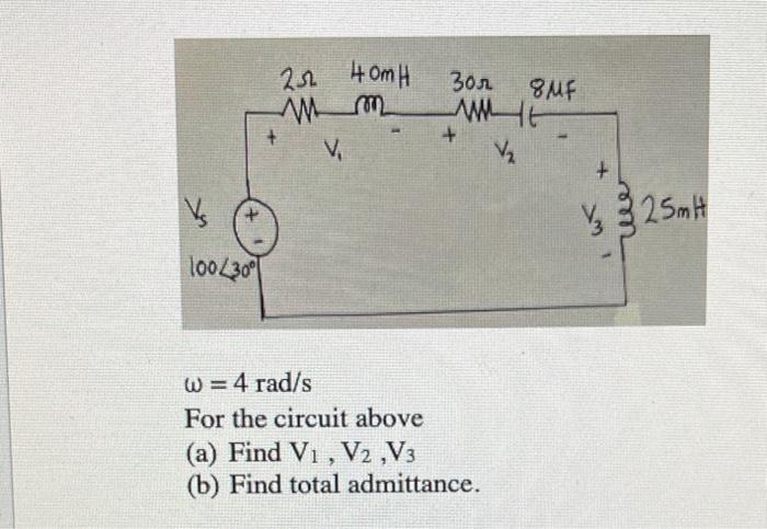 Solved ω=4rad/s For the circuit above (a) Find V1,V2,V3 (b) | Chegg.com