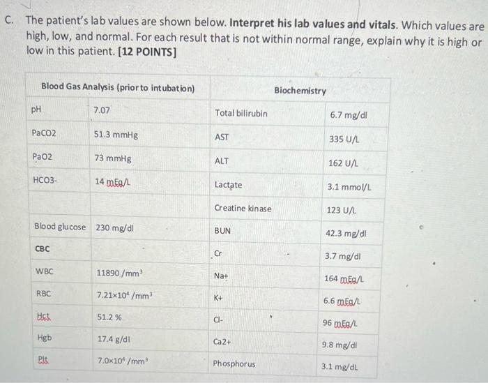 Solved The patient's lab values are shown below. Interpret | Chegg.com