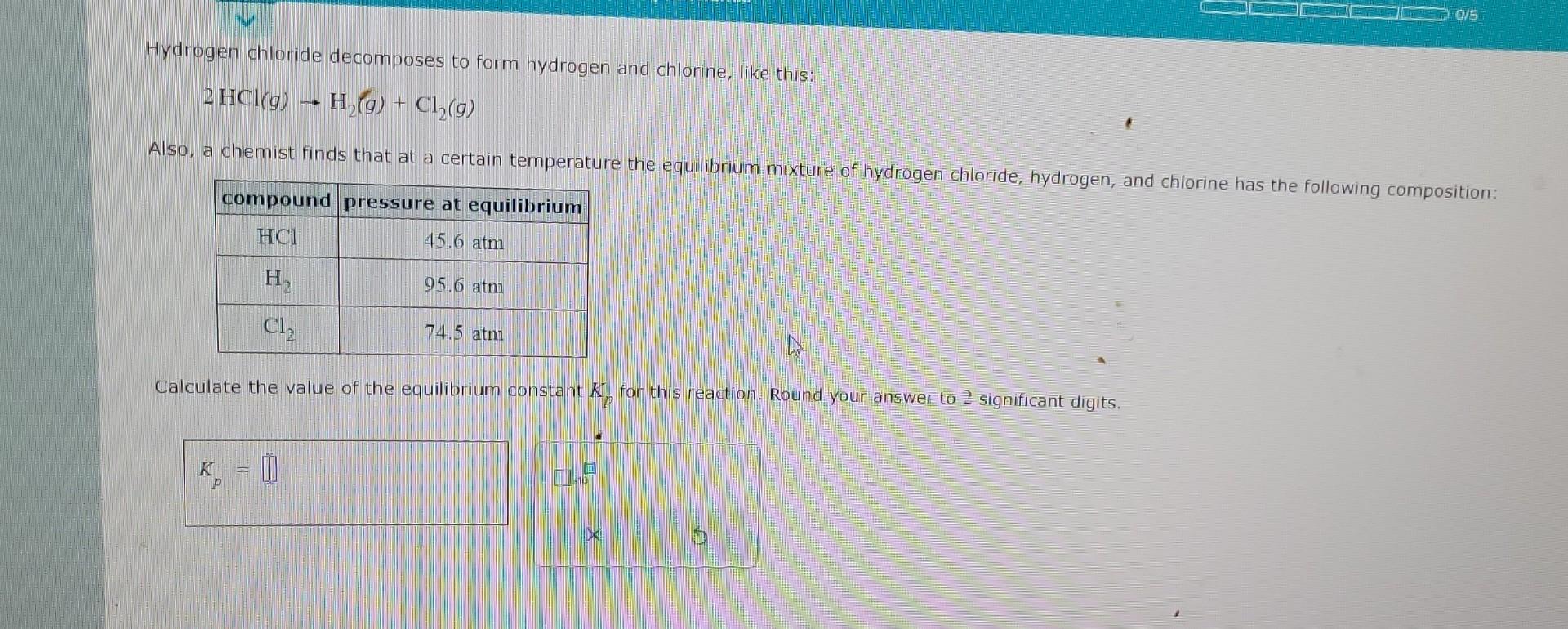Solved Hydrogen chloride decomposes to form hydrogen and | Chegg.com