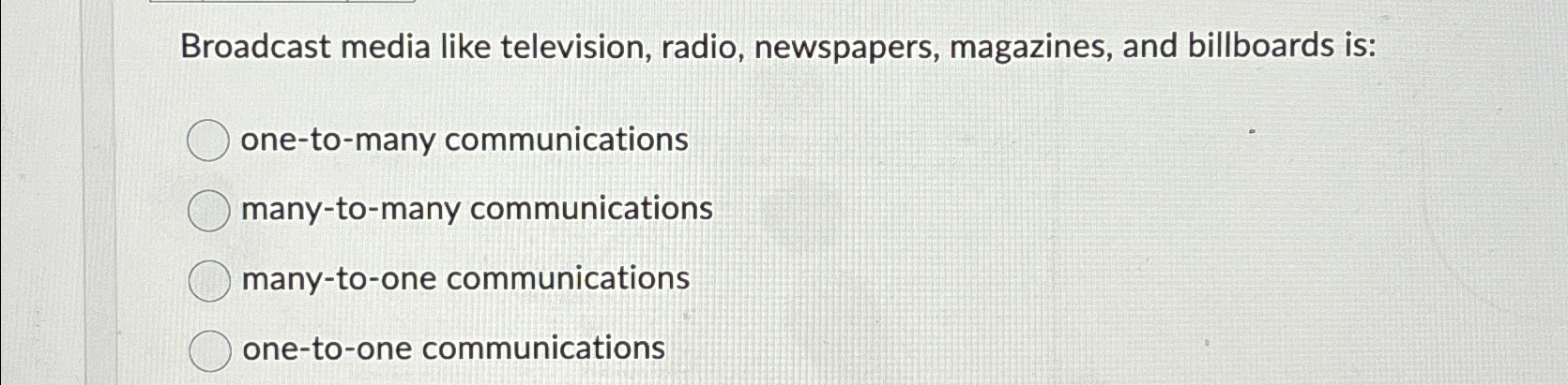 Solved Broadcast media like television, radio, newspapers, | Chegg.com