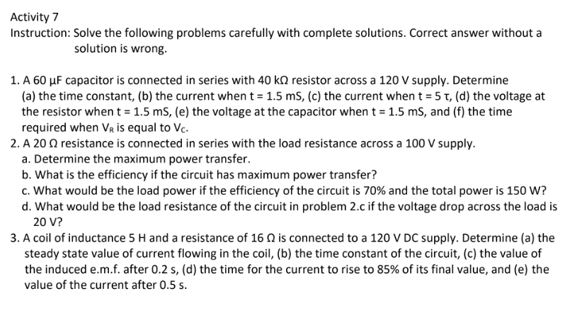 Solved Activity 7 Instruction: Solve the following problems | Chegg.com