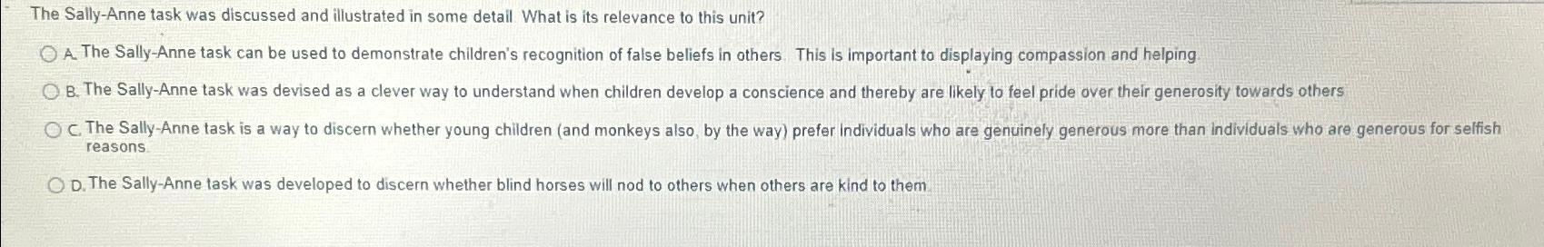 Solved The Sally-Anne task was discussed and illustrated in | Chegg.com
