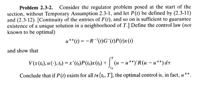 Problem 2.3-2. Consider the regulator problem posed | Chegg.com