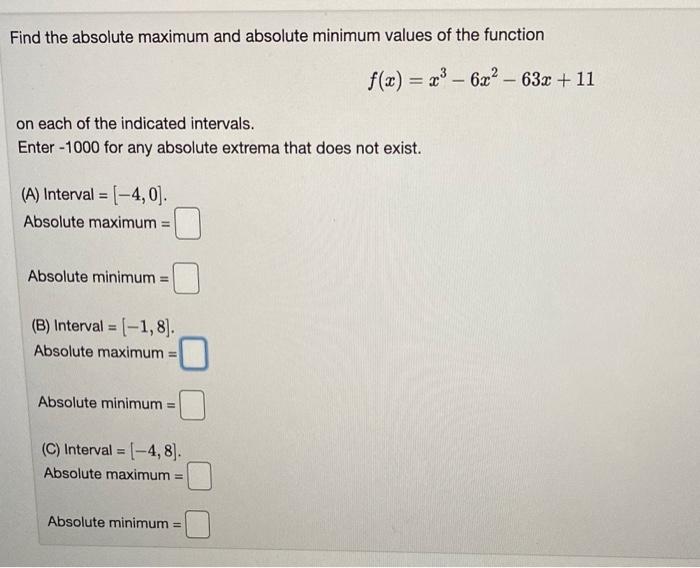 Solved Find the absolute maximum and absolute minimum values | Chegg.com