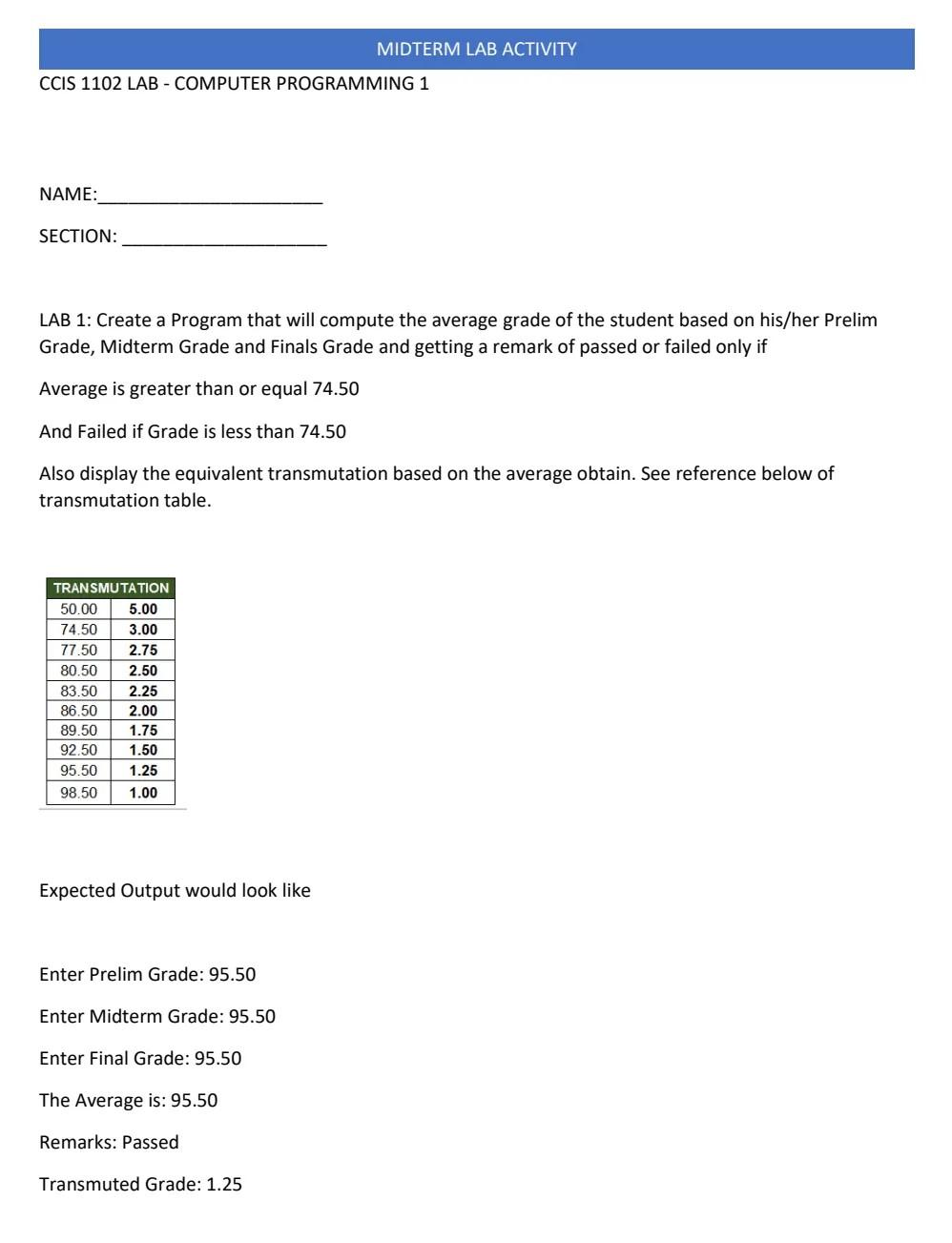 Solved MIDTERM LAB ACTIVITY CCIS 1102 LAB - COMPUTER | Chegg.com