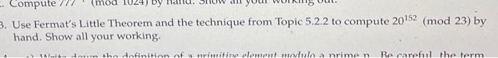 Solved Use Fermat's Little Theorem and the technique from | Chegg.com