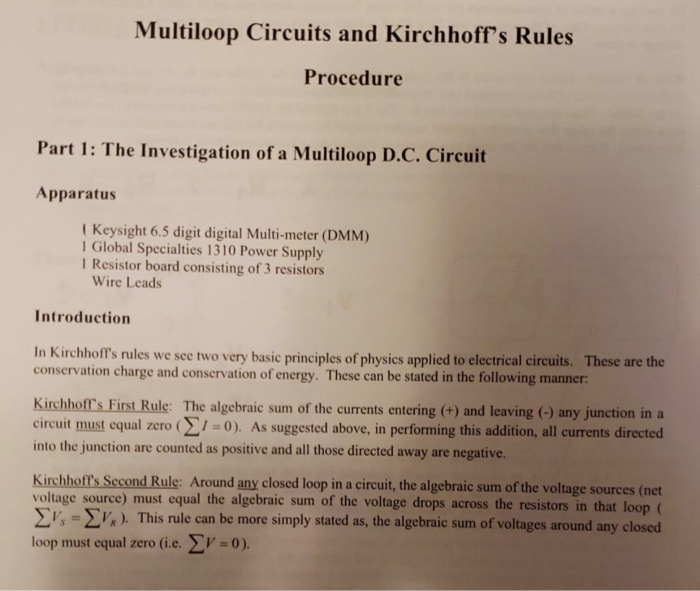 Multiloop Circuits and Kirchhoff's Rules Procedure | Chegg.com