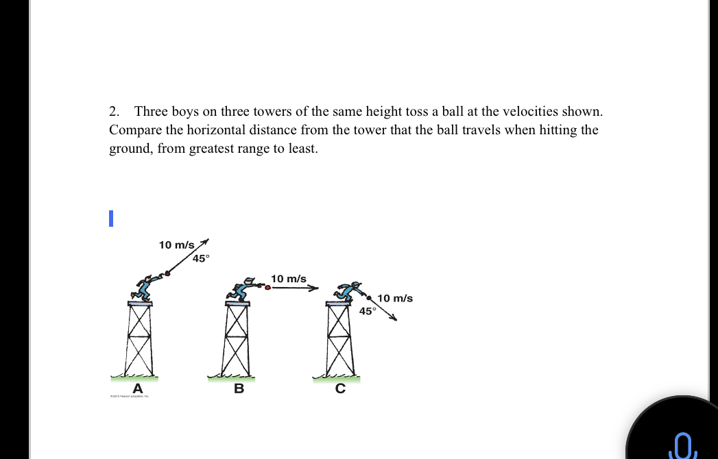 Solved Three boys on three towers of the same height toss a | Chegg.com