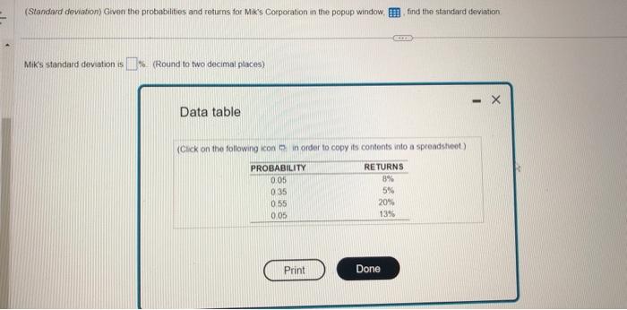 Solved (Standard dewiation) Given the probabilities and | Chegg.com