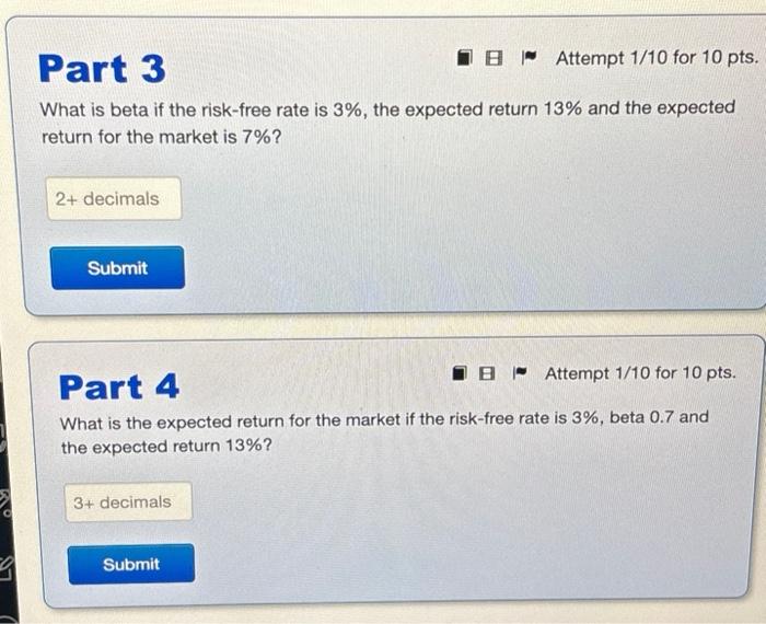 Solved Use the expected return-beta equation from the CAPM. | Chegg.com