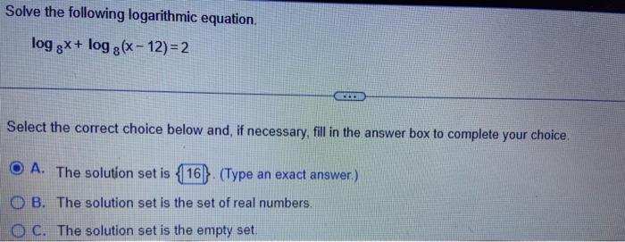 Solved Solve the following logarithmic equation. | Chegg.com