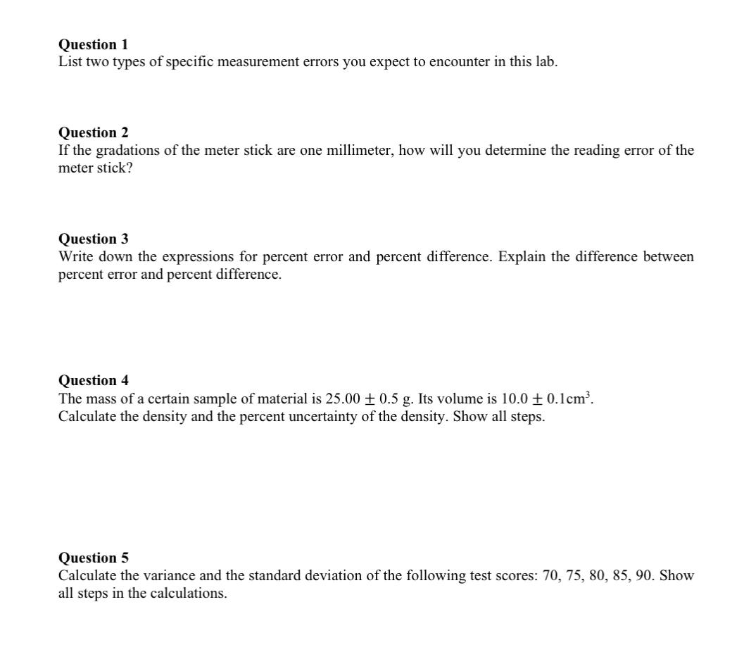Solved Question 1List two types of specific measurement | Chegg.com