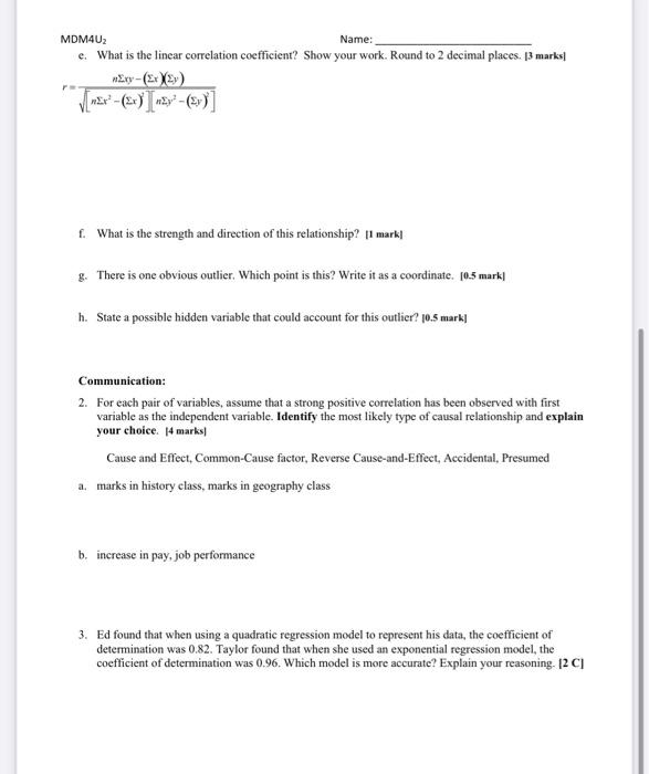 Solved Name: K T с A /10 15 16 16 MDM4U Unit 4 Test: | Chegg.com