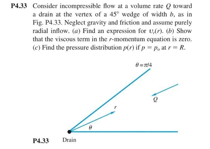 Solved P4.33 Consider incompressible flow at a volume rate Q | Chegg.com Solved P4.33 Consider incompressible flow at a volume rate Q | Chegg.com