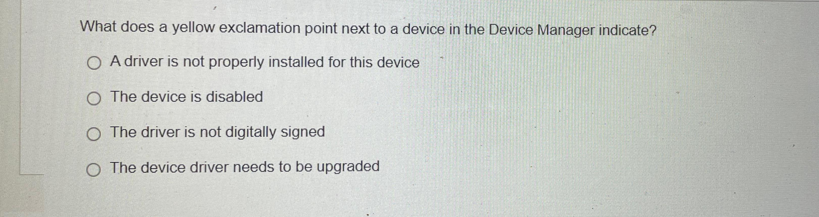 Solved What does a yellow exclamation point next to a device | Chegg.com