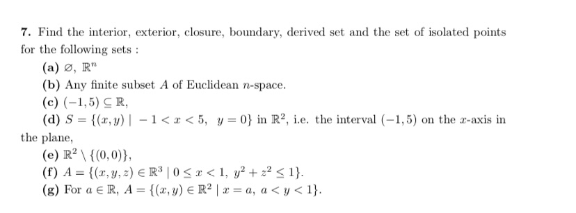Solved Find the interior, exterior, closure, boundary, | Chegg.com