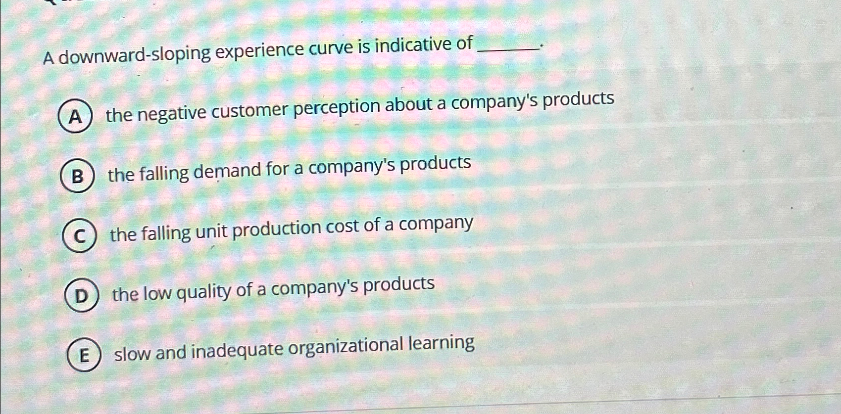 Solved A downward-sloping experience curve is indicative | Chegg.com