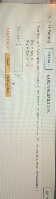 Solved 4. [-/1 Points) DETAILS LARLINALG7 3.4.019. MYN Use | Chegg.com Solved 4. [-/1 Points) DETAILS LARLINALG7 3.4.019. MYN Use | Chegg.com