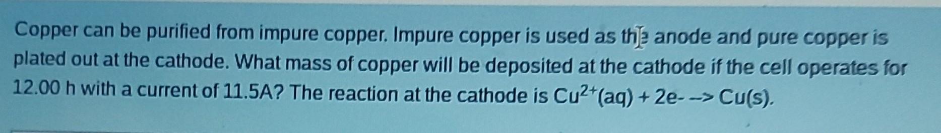 Solved Copper can be purified from impure copper. Impure | Chegg.com
