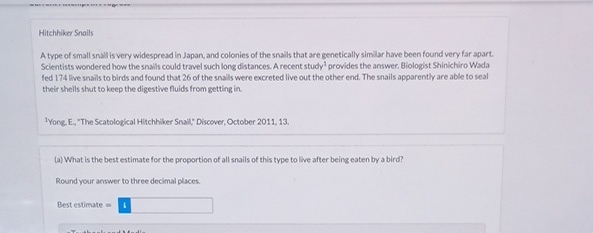 Solved Hitchhiker SnailsA type of small snall is very | Chegg.com