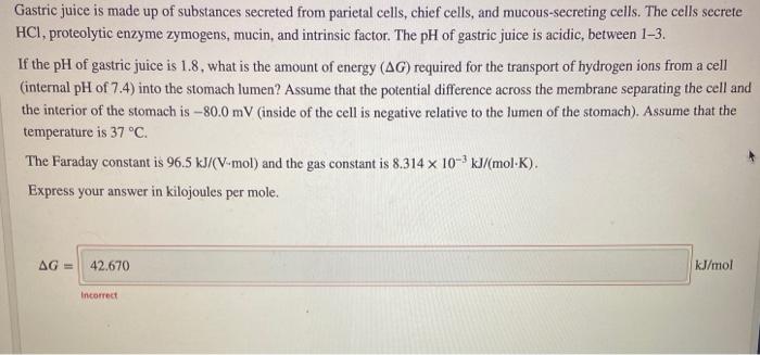 Solved Gastric juice is made up of substances secreted from | Chegg.com