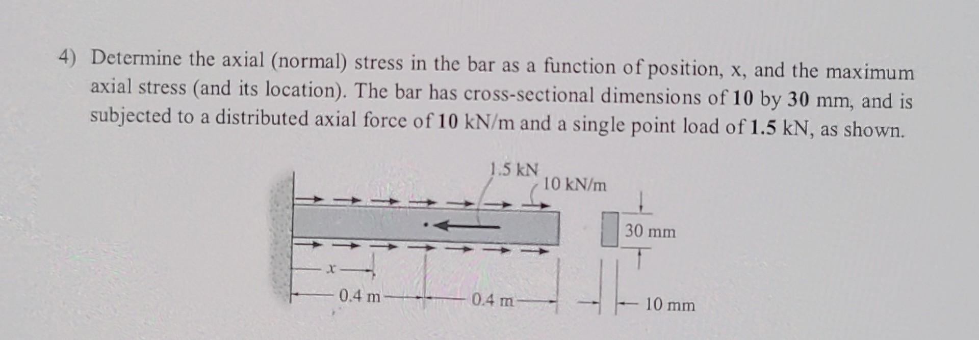 Solved 4) Determine the axial (normal) stress in the bar as | Chegg.com