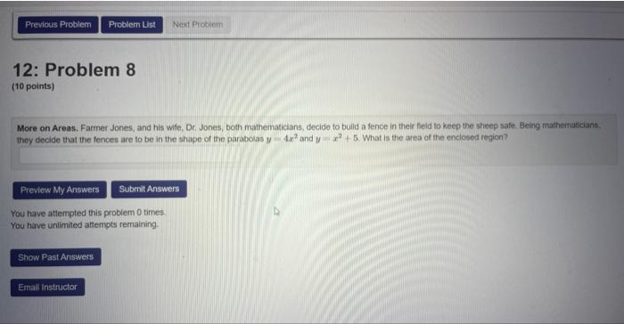 Solved 12: Problem 8 (10 points) More on Areas. Farmer | Chegg.com