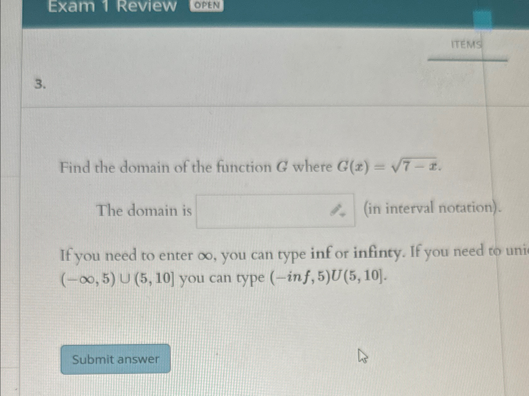 Solved Exam 1 ﻿ReVIEW OPEN3.Find the domain of the function | Chegg.com
